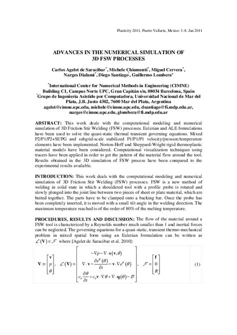 pdf advances in the numerical simulation of 3d fsw processes carlos agelet de saracibar