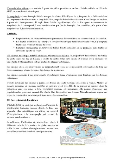 Séismes 4ème Cours Géologie SVT Pass Education
