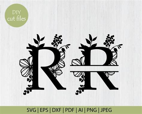 Botanical Floral Letter R Split Monogram SVG Split Monogram Etsy
