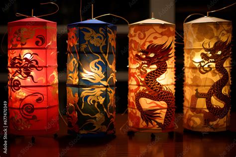 Chinese New Year Paper Lantern Tall Cylinder Many Colors Hset In Row