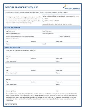 Fillable Online Official Transcript Request River East Transcona