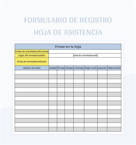 Plantilla de Formato Excel Hoja De Asistencia y Hoja de Cálculo de
