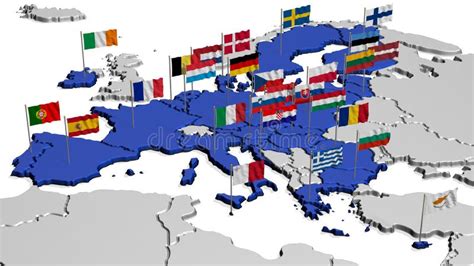 Karte Von Europa Im Blau Mit Flaggen Stock Abbildung Illustration Von