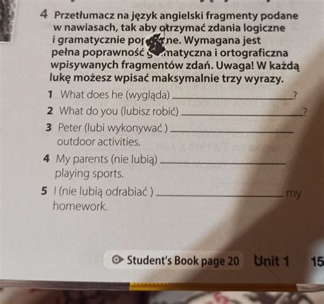 Przetłumacz na język angielski fragmenty podane w nawiasach tak aby