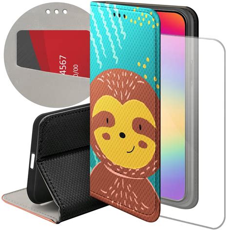 ETUI Z KLAPKĄ DO IPHONE 15 PRO WZORY LENIWIEC ŚMIESZNE WEWNĘTRZNE