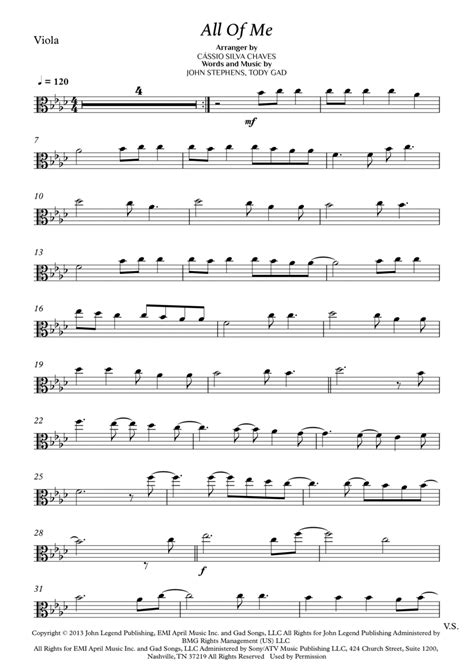 All Of Me Sheet Music John Legend Viola Solo