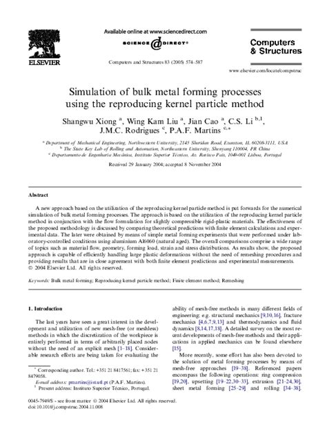pdf simulation of bulk metal forming processes using the reproducing kernel particle method