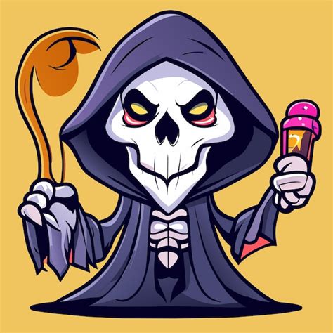 Parca muerte fumeta cráneo halloween dibujado a mano dibujos animados