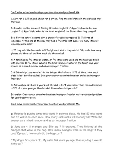 improper fraction mixed number word problems by nixiepixie teaching resources tes