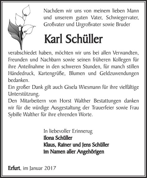 Traueranzeigen Von Karl Sch Ller Trauer In Thueringen De