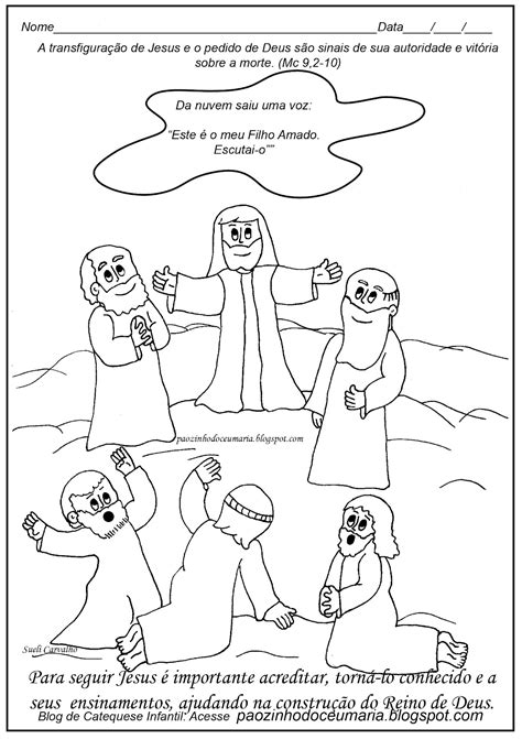 Pãozinho do Céu Transfiguração de Jesus Atividades para encontros de