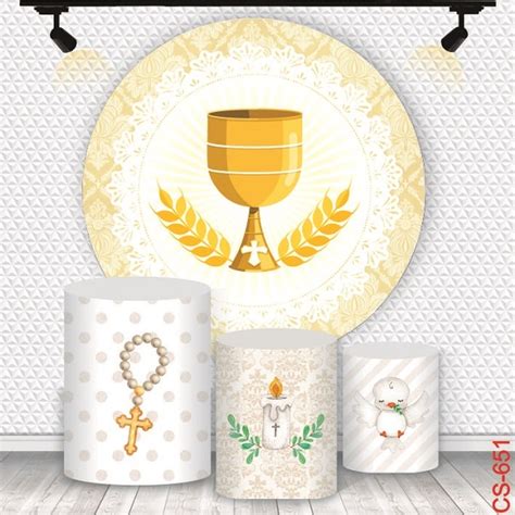 Capas Cilindro Painel Redondo Religioso Primeira Comunh O Eucaristia