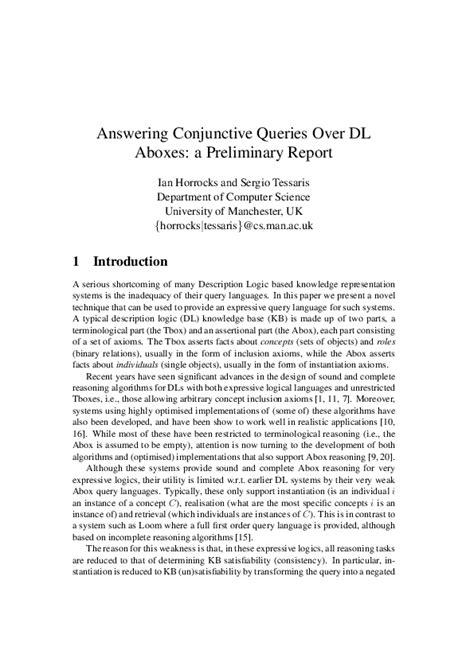pdf answering conjunctive queries over dl aboxes a preliminary report ian horrocks