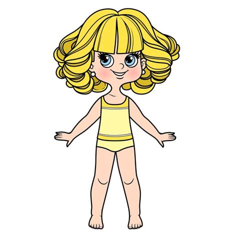Premium Vector Cute Cartoon Girl With Short Lush Curly Hair Dressed In Underwear And Barefoot