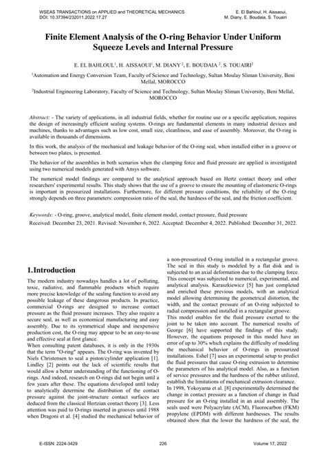 pdf finite element analysis of the o ring behavior under uniform squeeze levels and internal