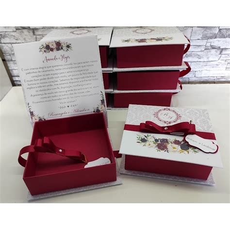 Kit 5 Caixas Convite Padrinhos De Casamento Marsala Vermelho Shopee