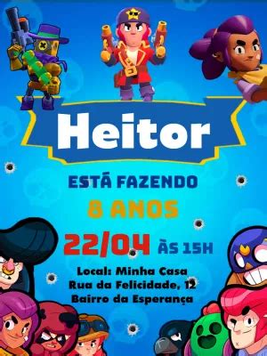 Convite aniversário Brawl Stars Edite grátis nosso editor online