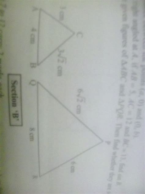 observe the given figures of triangle abc and triangle pqr then find whether they are similar