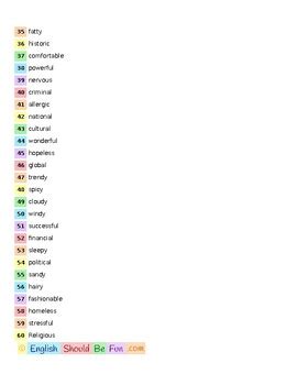 Suffixes Adjectives From Nouns Worksheet By Chihab Jouni TPT