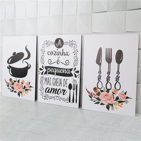 Quadros Decorativos Cozinha Panela e Talheres Branco Copa Sala Àrea