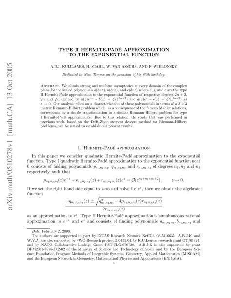 pdf type ii hermite padé approximation to the exponential function