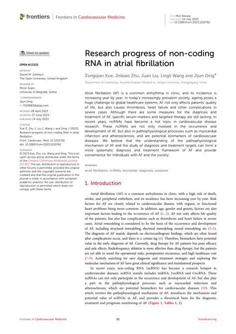 pdf research progress of non coding rna in atrial fibrillation