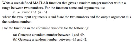 solved write a user defined matlab function that gives a