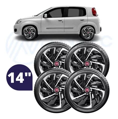 Jogo 4 Calota Nitro Aro 14 Preta Prata Fiat Uno Parcelamento Sem Juros