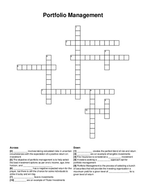 Portfolio Management Crossword Puzzle