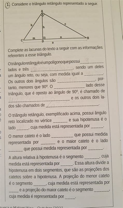 considere o triângulo retângulo representado a seguir brainly br