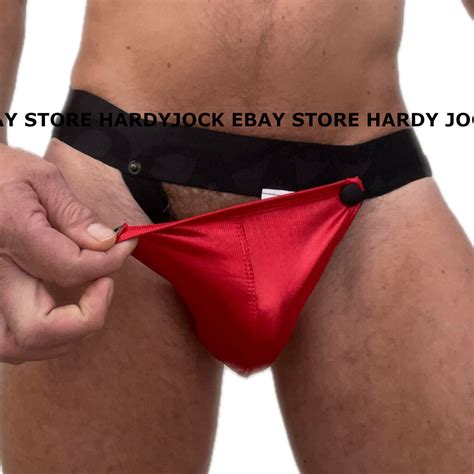 Jockmail Mens Ultra Shiny Red Snap Off Pouch Sexy Jockstrap Underwear