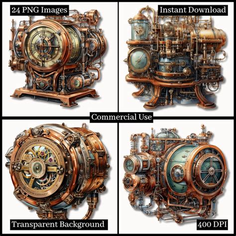 Steampunk Engine Clipart Bundle PNG Clipart Mechanical Gears Etsy