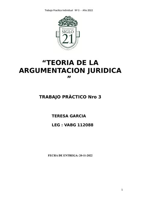 TP Nº 3 T DE LA Argumentacion Juridica TEORIA DE LA ARGUMENTACION