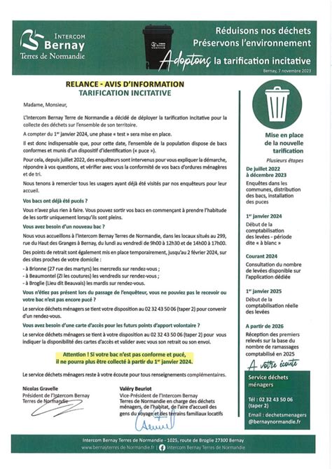 Tarification Incitative Relance Avis D Information Mairie De