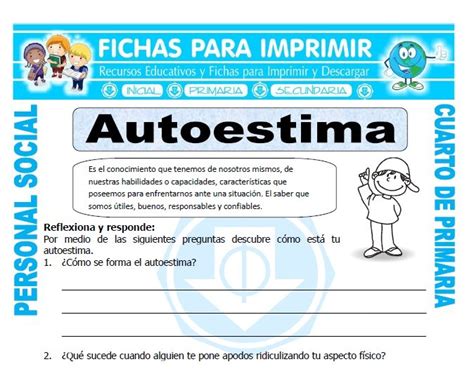 El Autoestima Para Cuarto De Primaria Fichas Para Imprimir