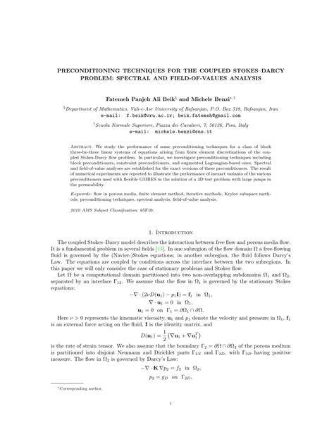 pdf preconditioning techniques for the coupled stokes darcy problem spectral and field of