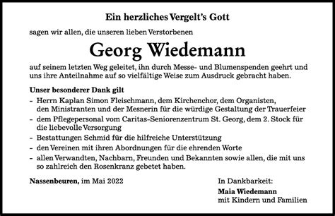 Traueranzeigen Von Georg Wiedemann Augsburger Allgemeine Zeitung