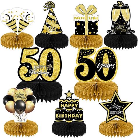 Black Gold Series Birthday Honeycomb Decorations 9PCS 50th Birthday