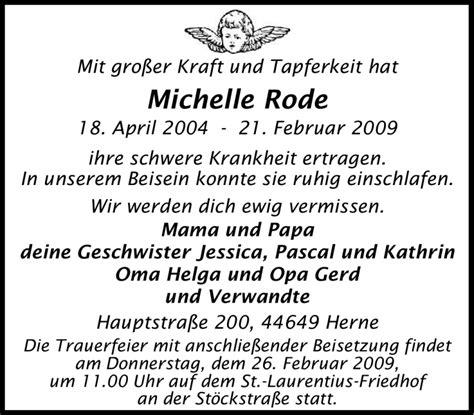 Traueranzeigen Von Rode Michelle Trauer In NRW De