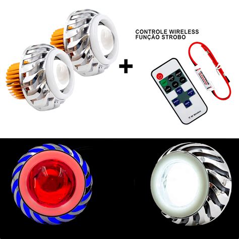 PAR Farol Projetor Angel Eyes Azul E Vermelho Led H4 H7 H11 HB4 HB3