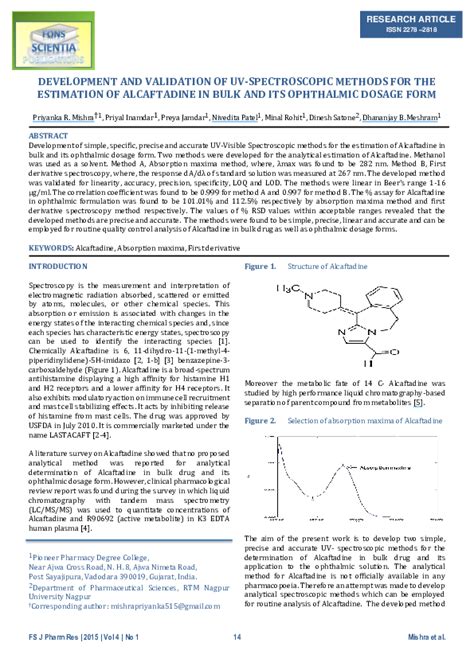 pdf development and validation of uv spectroscopic method for the estimation of aqueous