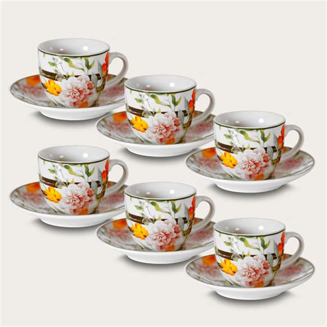 Set 6 Tazze Da Caffè Flora Con Piattino Arca Italy
