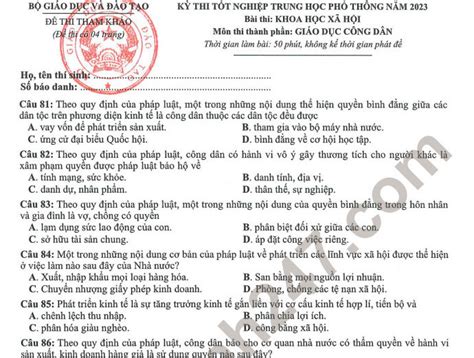 Hướng dẫn giải đề minh họa môn GDCD tốt nghiệp THPT 2023