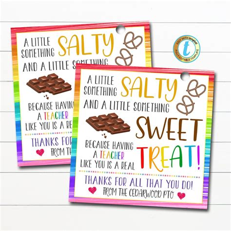 Chocolate Pretzel Gift Tag Teacher Staff Employee School Appreciation