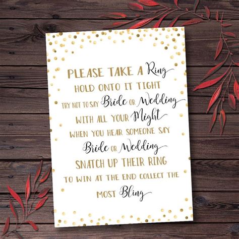 The Ring Game Don T Say Bride Bridal Shower Games Etsy Confetti