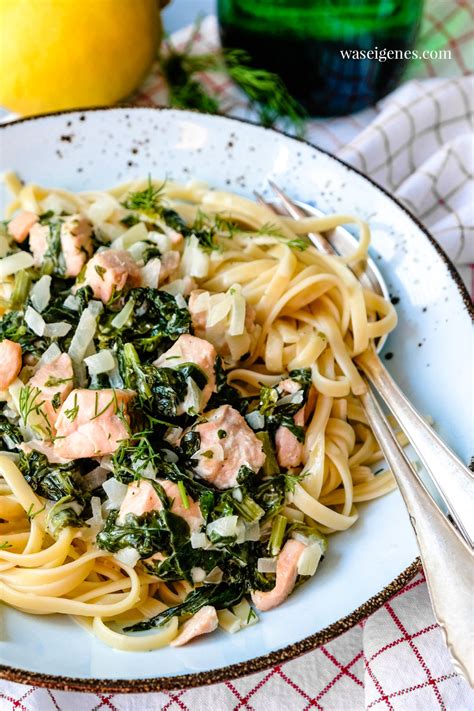 Pasta mit Lachs und Spinat in Sahnesoße Fix auf dem Tisch