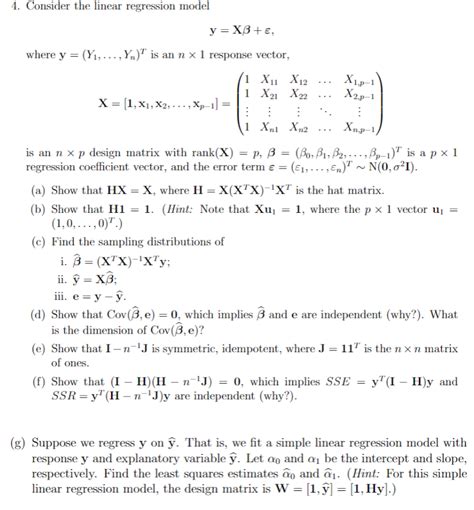 4 consider the linear regression model y xβ ε where