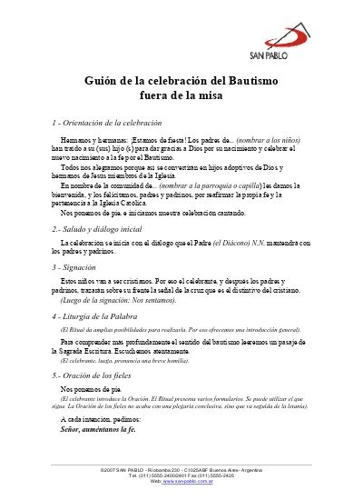 Guión de la celebración del Bautismo fuera de la misa