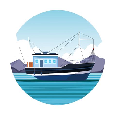 Icono De Barco De Pesca Vector Premium