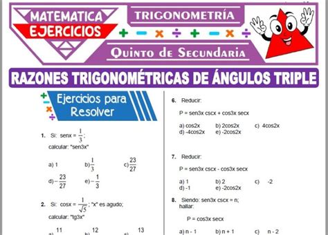Ejercicios de Razones Trigonométricas del Ángulo Triple para Quinto de